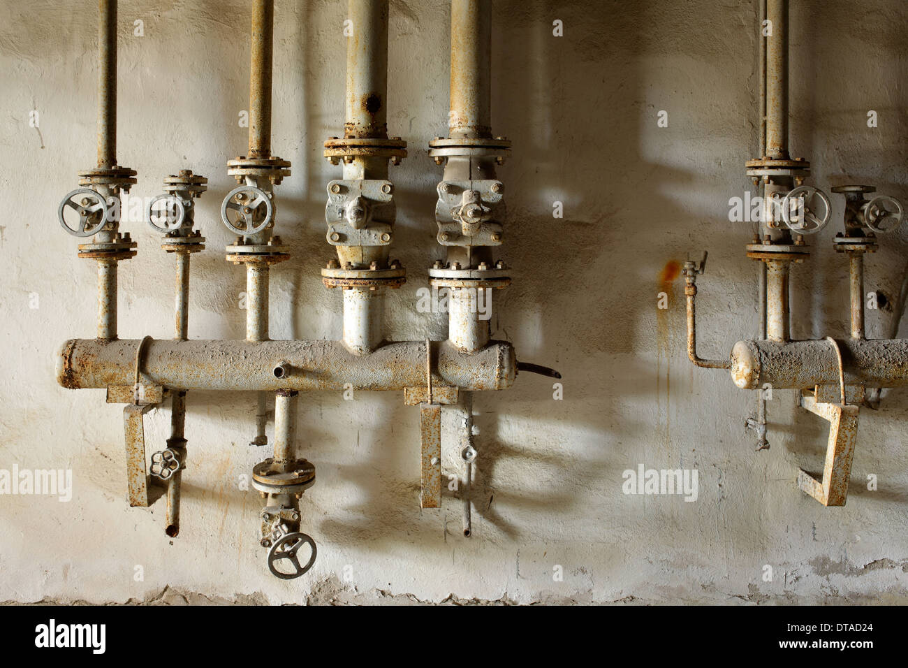 Berlin, Germany, valves and pipes in the ruins of a boiler house Stock ...