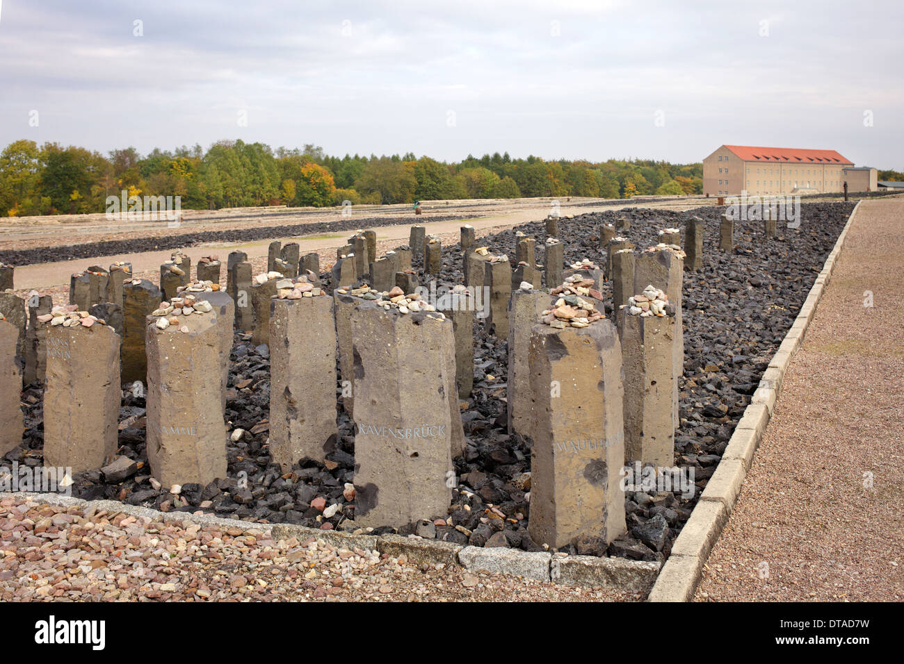 Field of concrete blocks at the Buchenwald memorial place, Germany ...