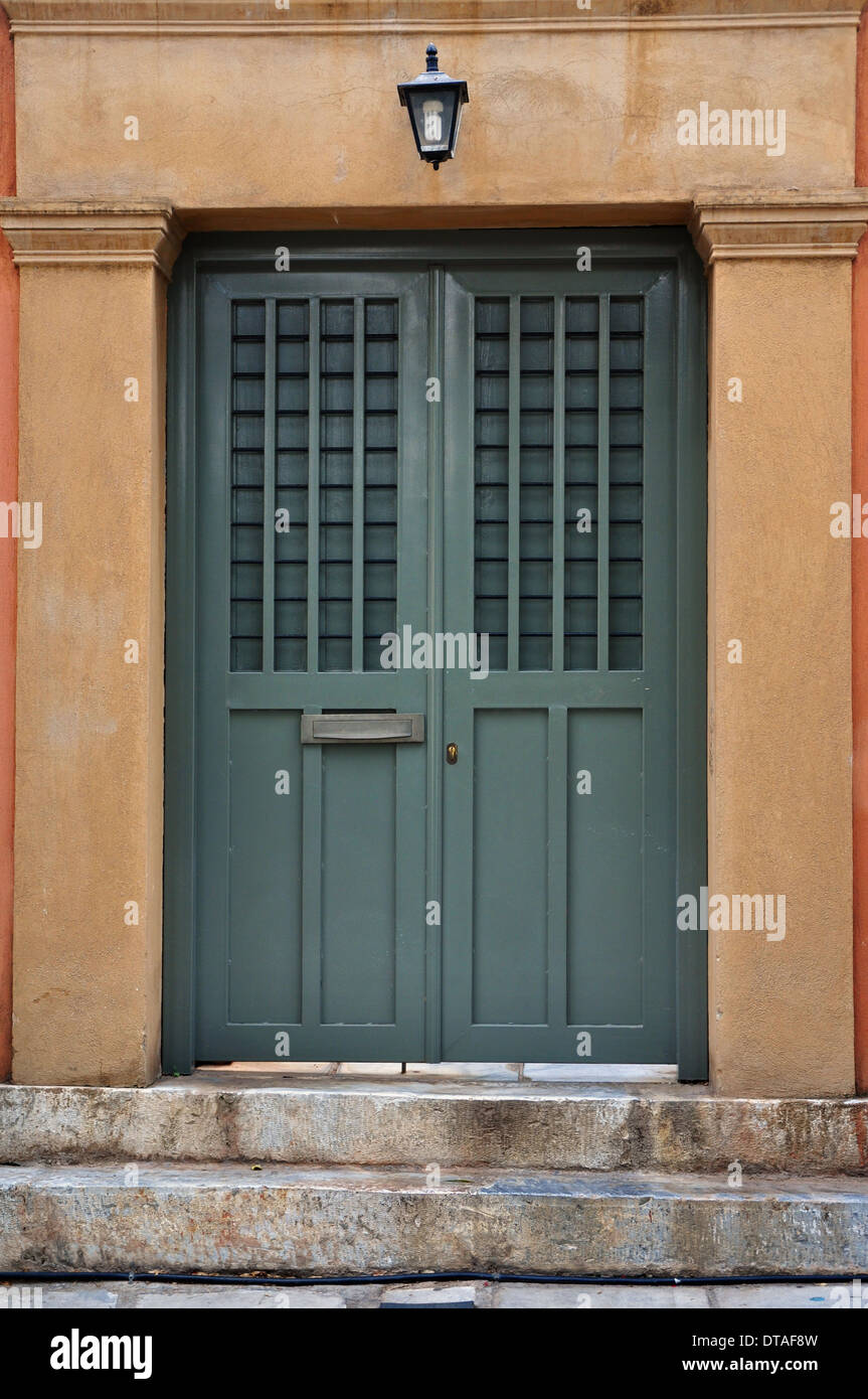 Steps and iron gate neoclassical house exterior. Architectural detail ...