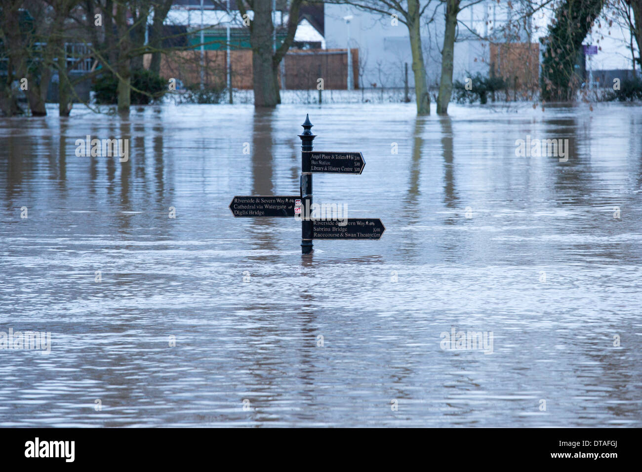 Worcester City Centre around the River Severn area showing the floods ...