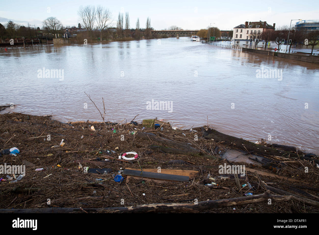 Worcester City Centre around the River Severn area showing the floods ...