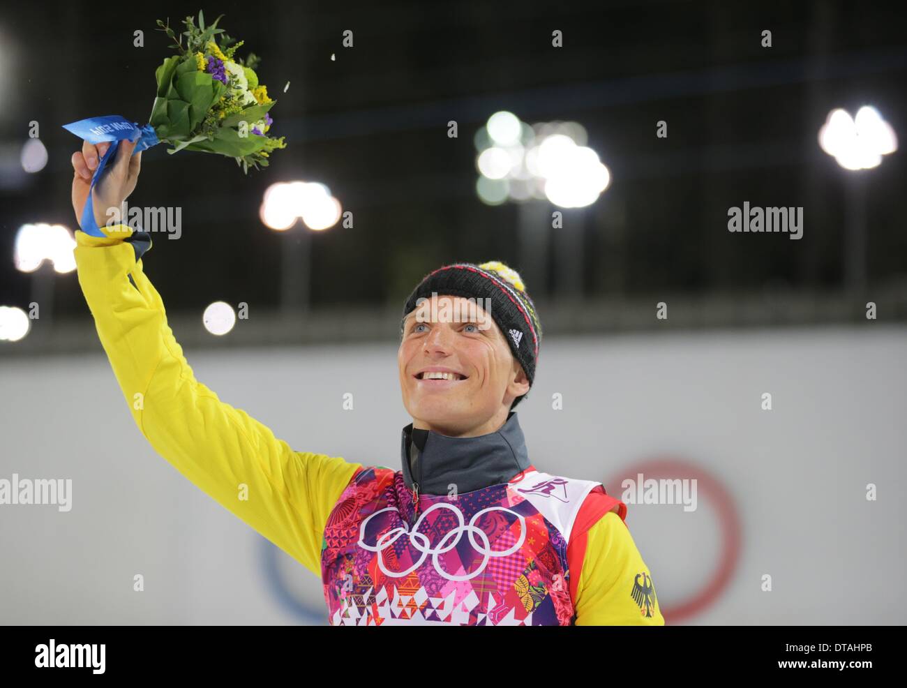Erik Lesser of Germany celebrates during the flower ceremony of the Men ...