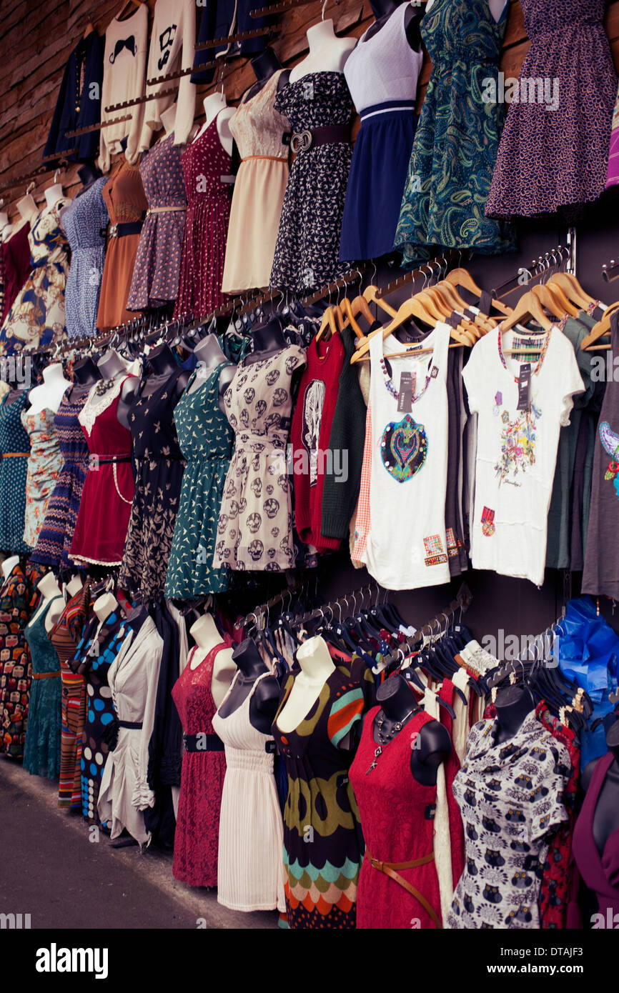 Camden Market London clothes at an open stall Stock Photo - Alamy