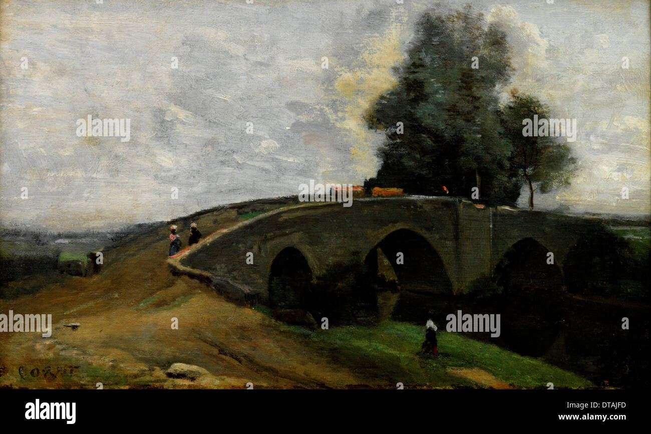 The old bridge. Artist: Corot, Jean-Baptiste Camille (1796-1875 Stock ...