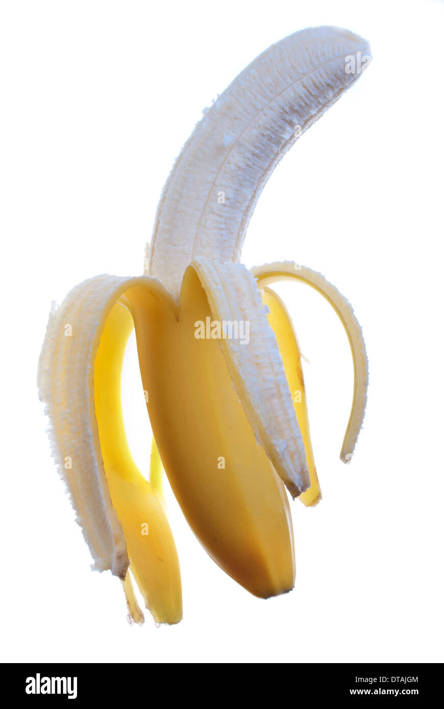 Open banana isolated on white background Stock Photo - Alamy