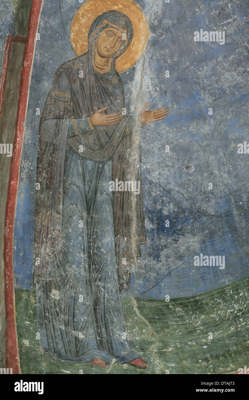 The Virgin, 12th century. Artist: Ancient Russian frescos Stock Photo ...