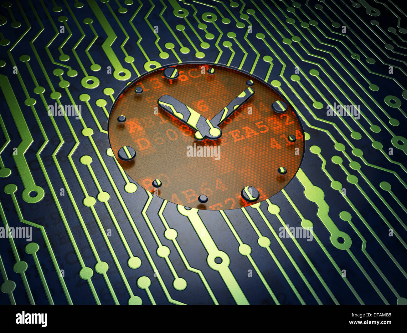 Time concept: Clock on circuit board background Stock Photo - Alamy