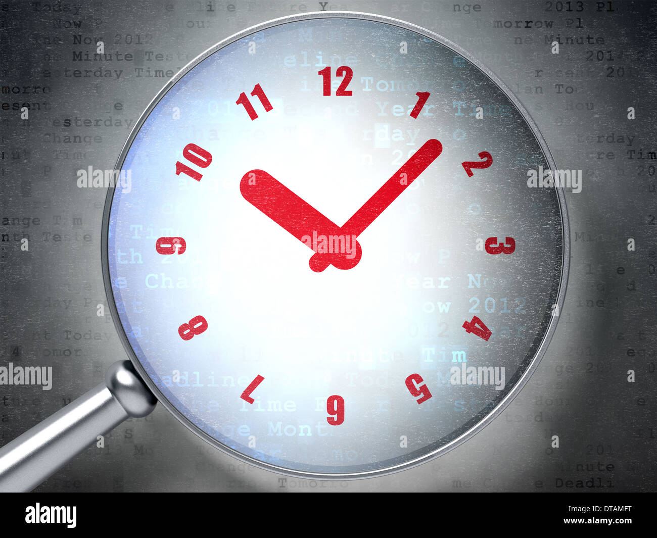 Timeline concept: Clock with optical glass on digital background Stock ...