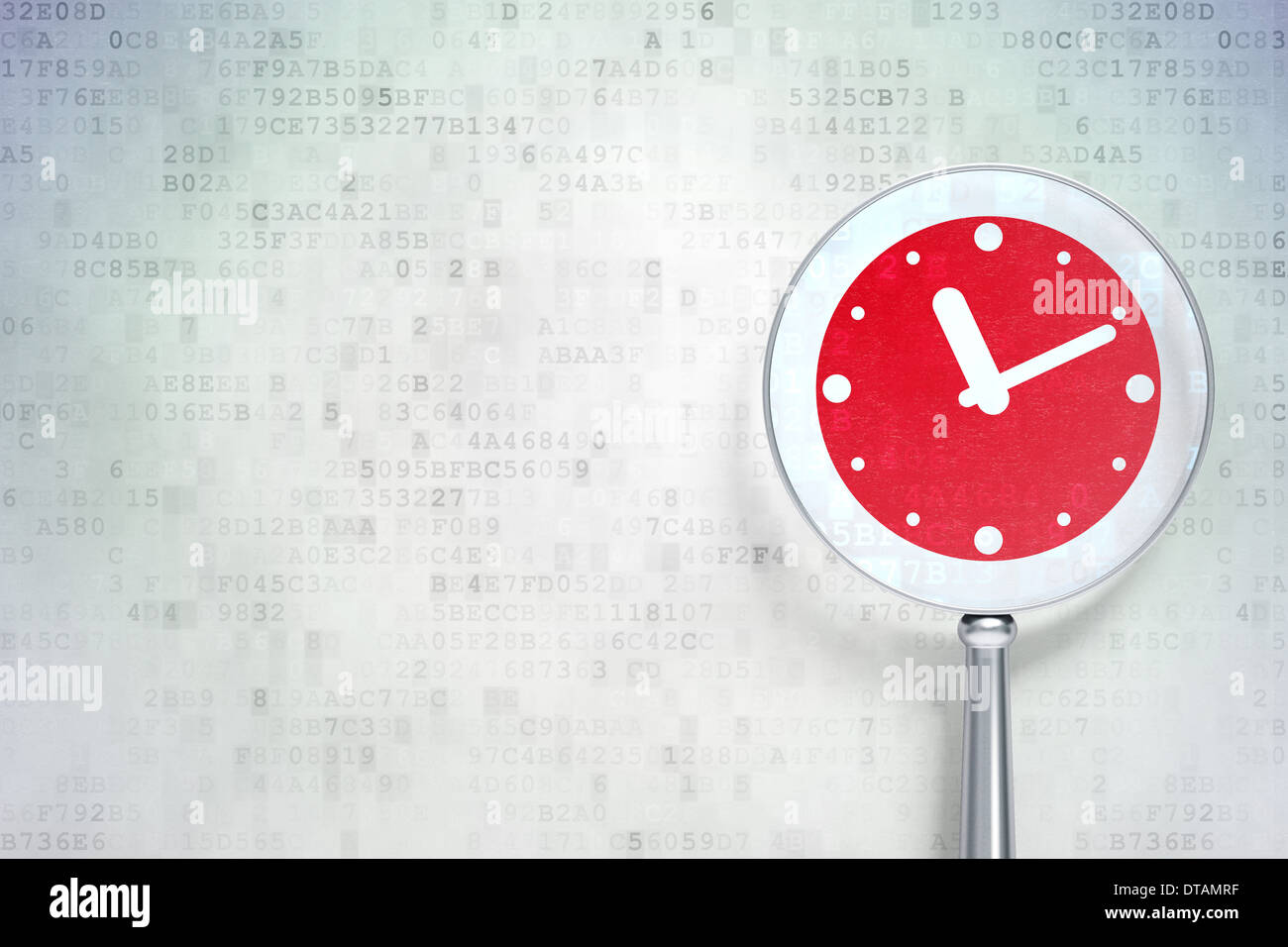 Time concept: Clock with optical glass on digital background Stock ...