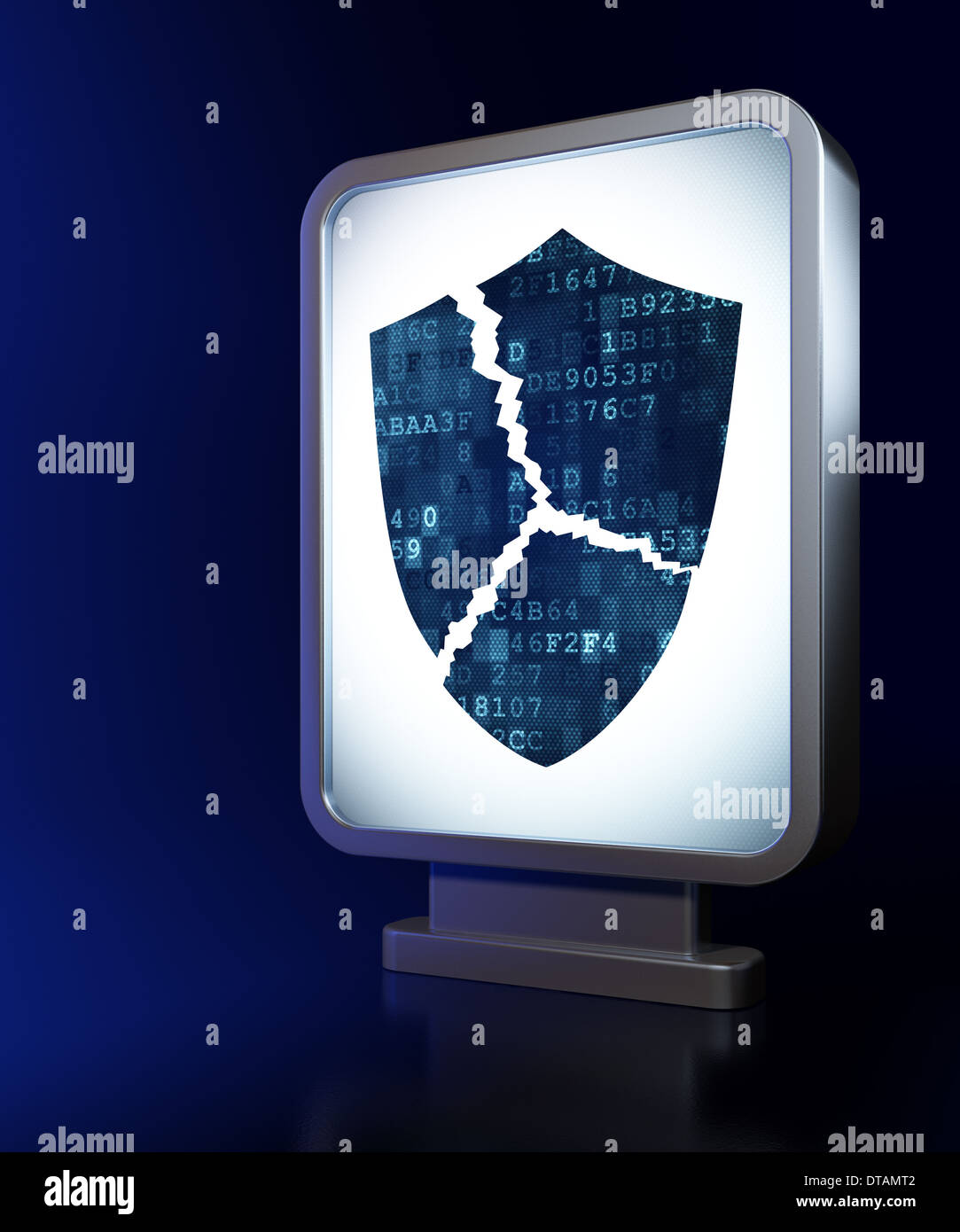 Security concept: Broken Shield on billboard background Stock Photo - Alamy