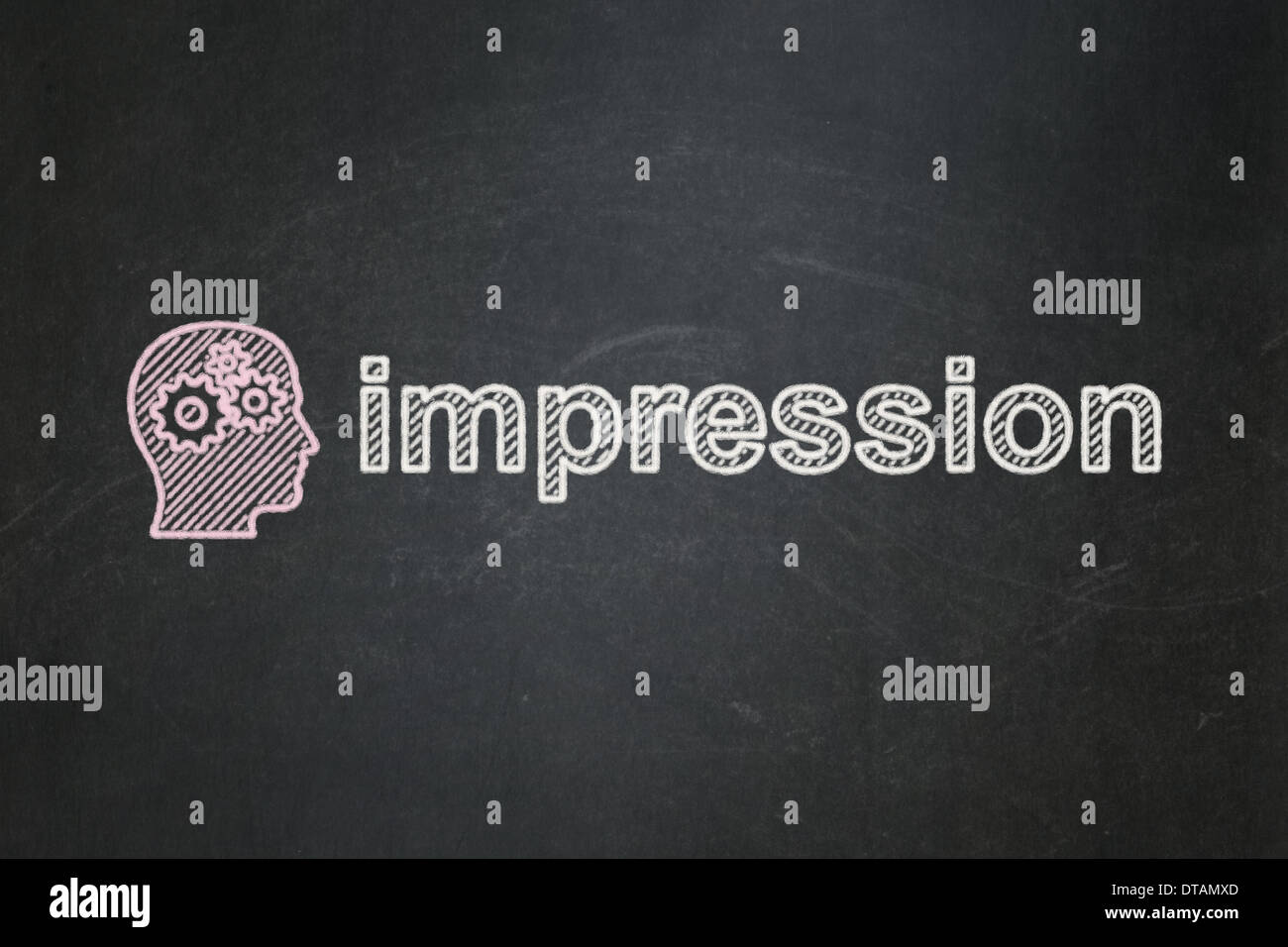 Advertising concept: Head With Gears and Impression on chalkboard ...
