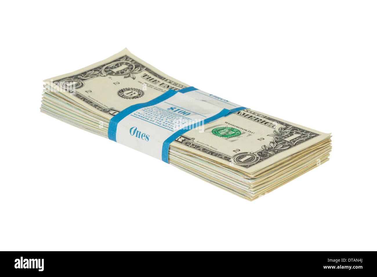 Bundle of one dollar notes with bandrole isolated on white background ...