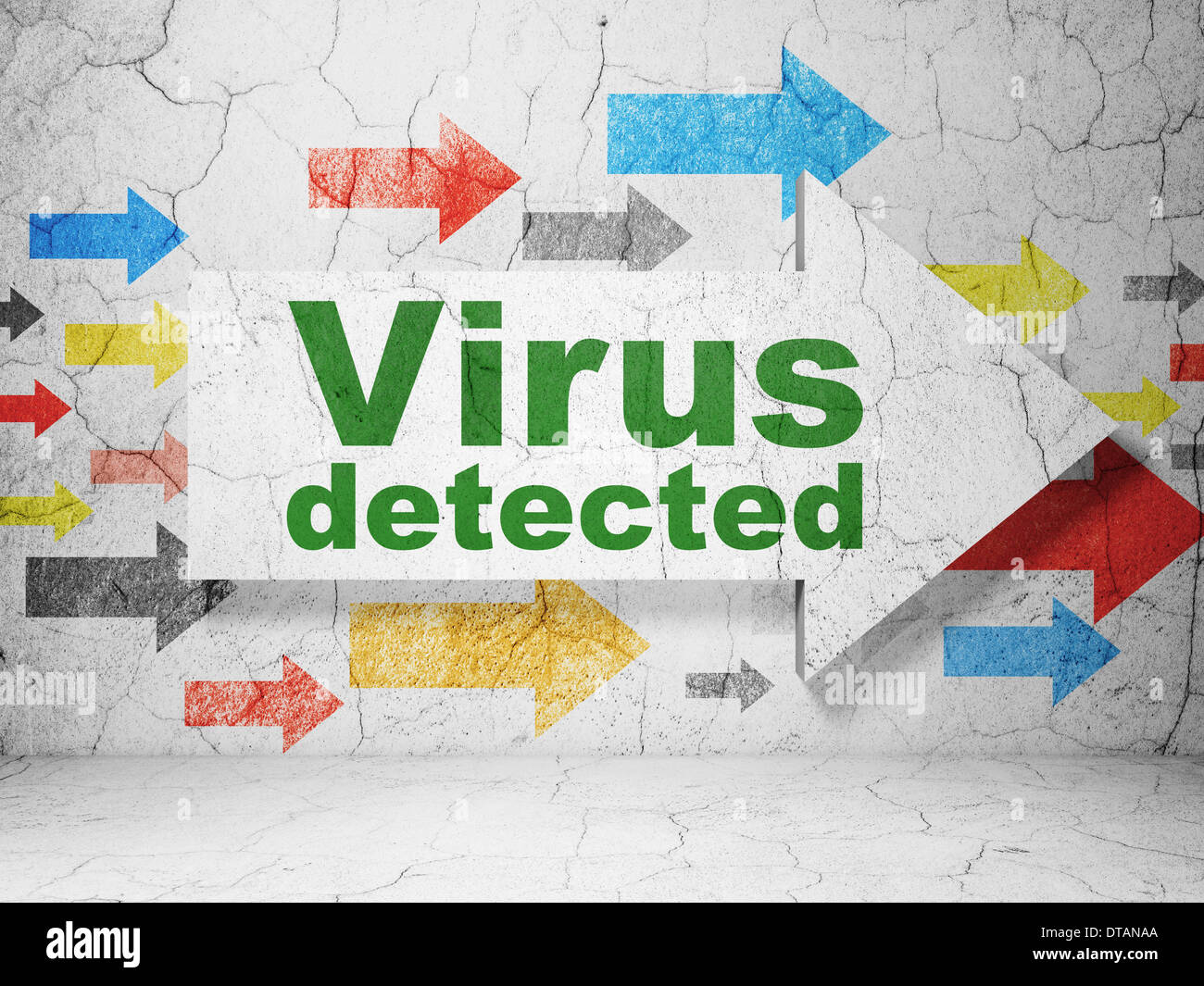 Protection concept: arrow with Virus Detected on grunge wall background ...