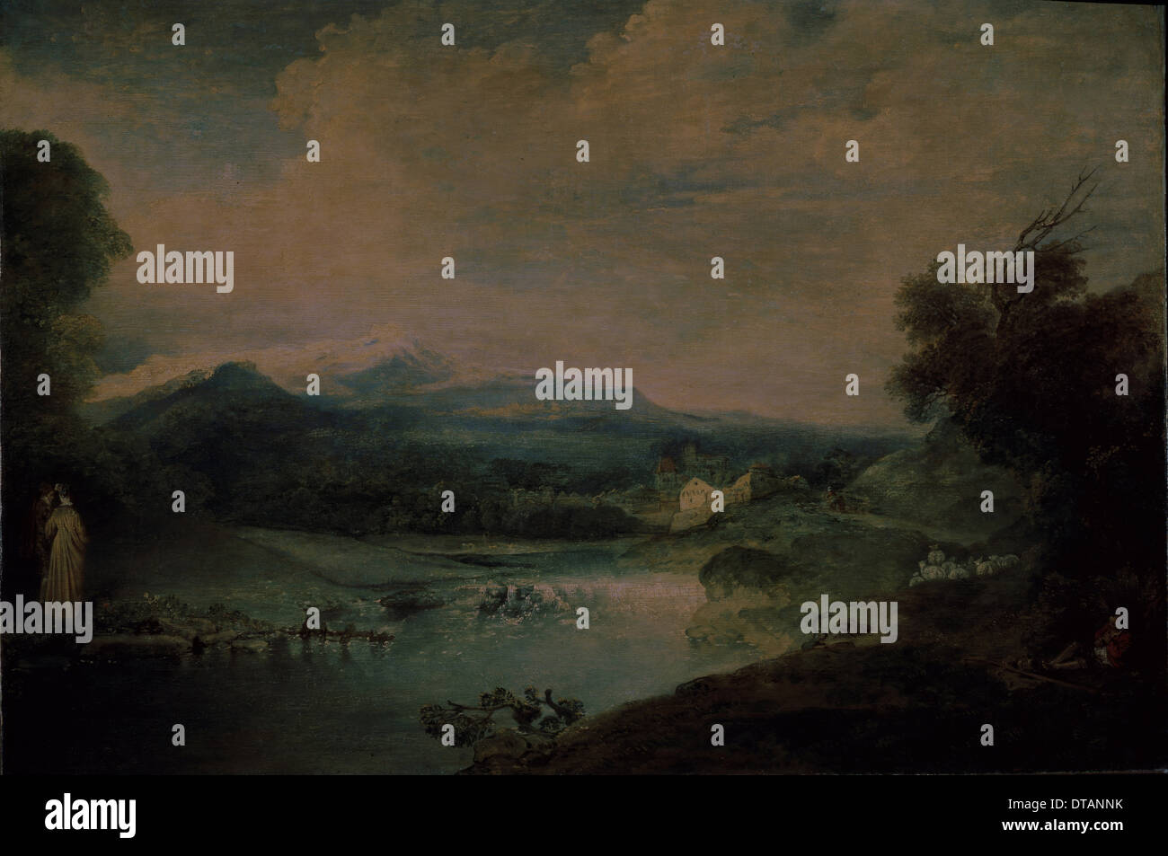 Landscape with a waterfall, ca 1714. Artist: Watteau, Jean Antoine ...