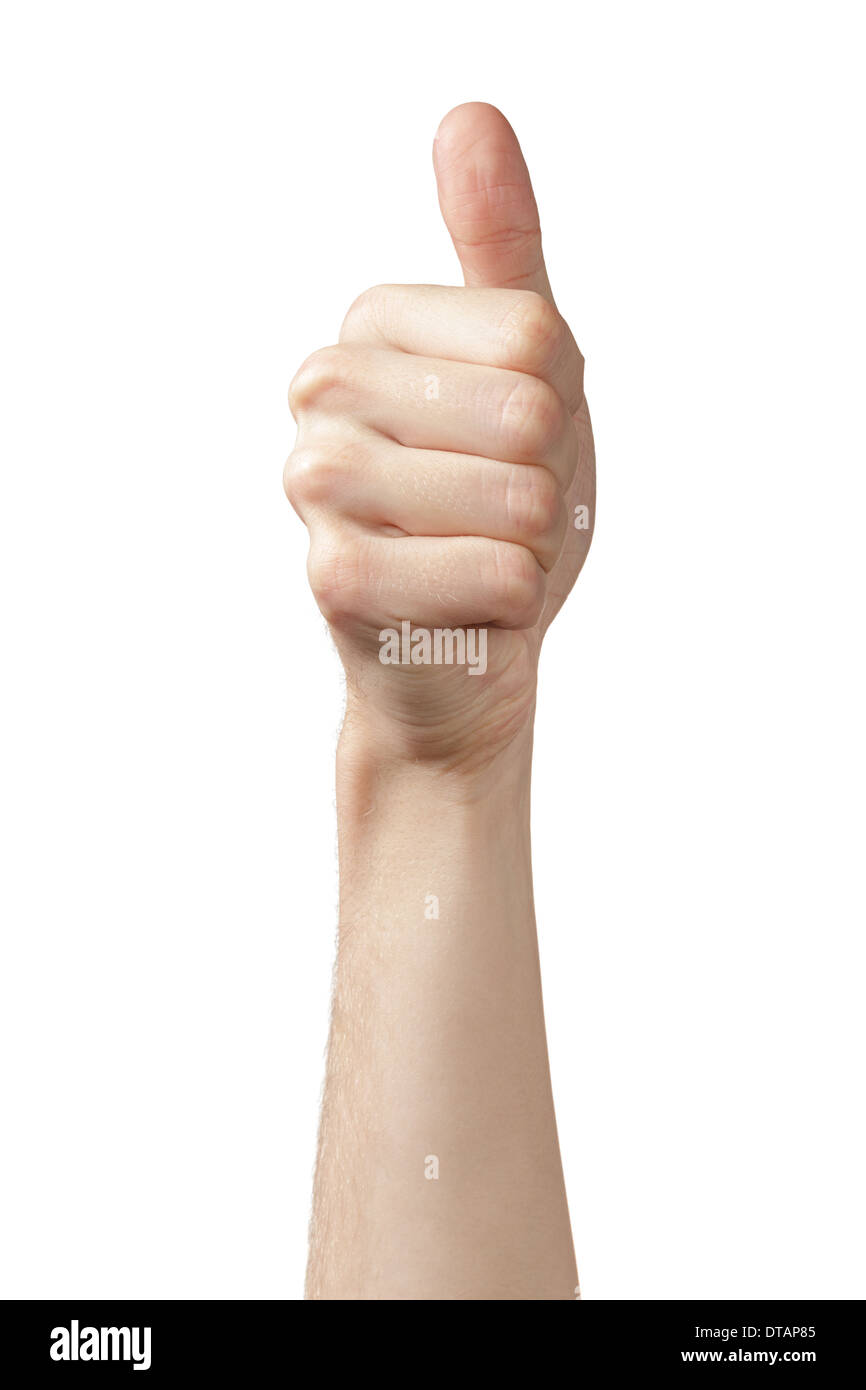 adult man hand thumb up front view, isolated on white Stock Photo - Alamy