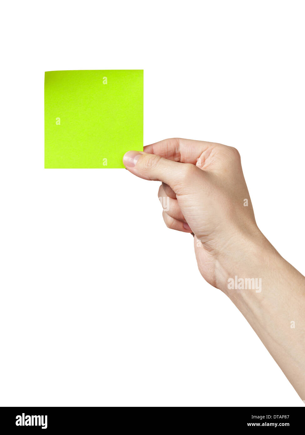 adult man hand holding green sticky note, isolated on white Stock Photo ...