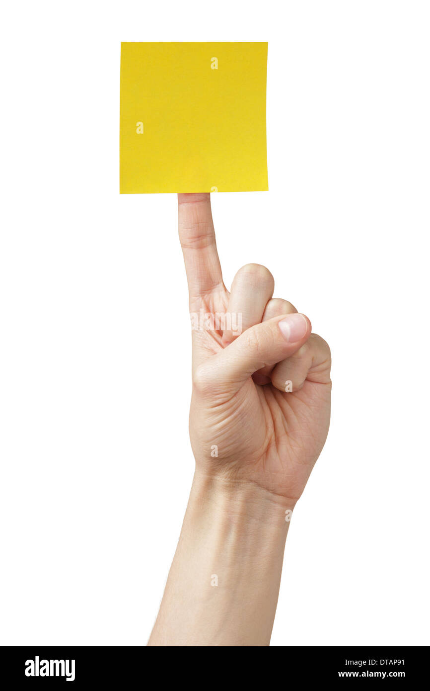 adult man hand holding sticky note, isolated on white Stock Photo - Alamy
