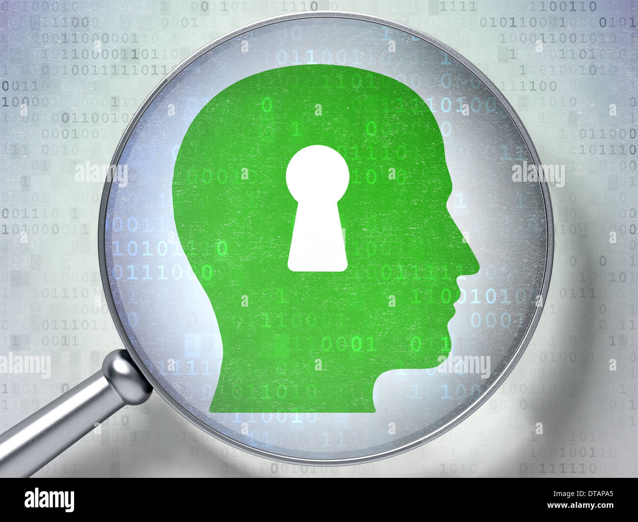 Information concept: Head Keyhole with optical glass on digital ...