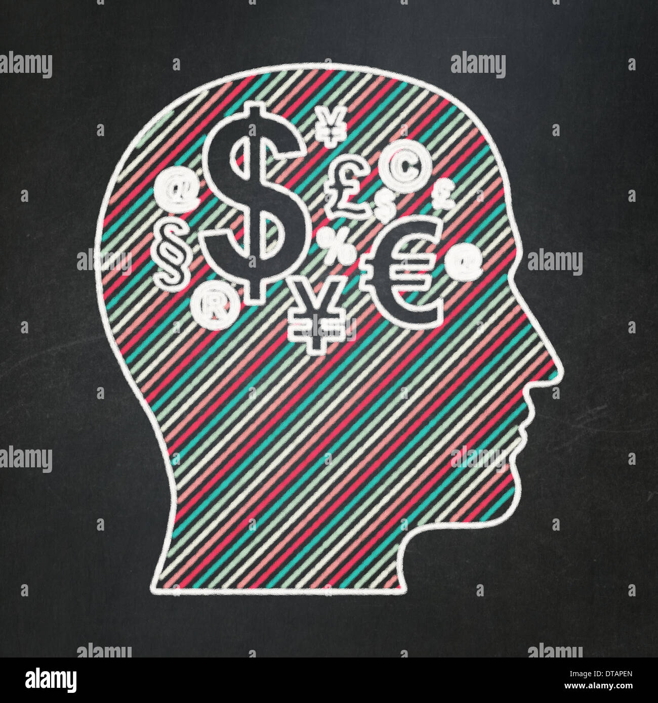 Head With Finance Symbol on chalkboard background Stock Photo - Alamy