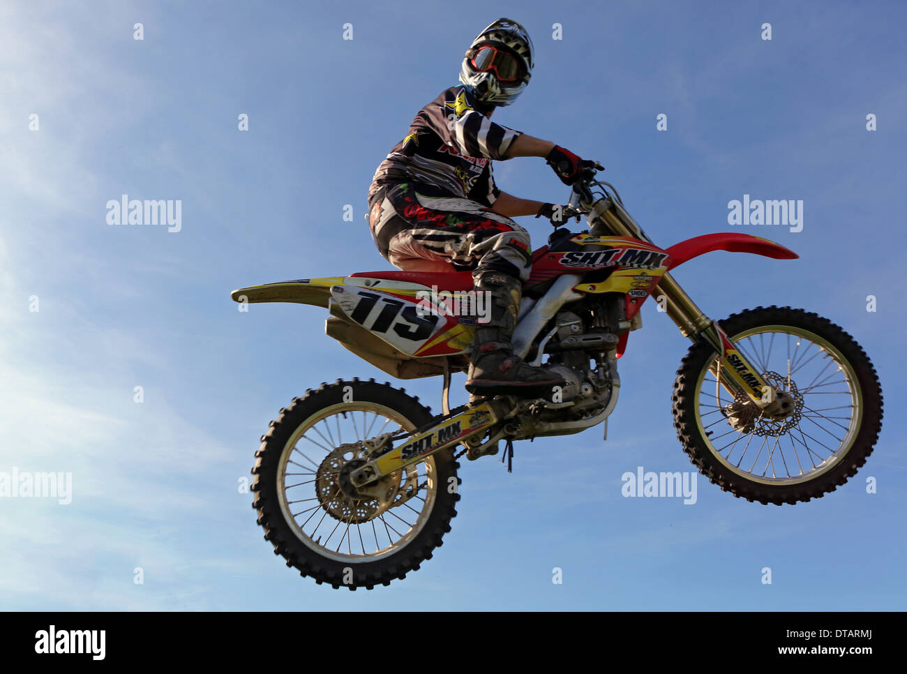 Hannover, Germany, motocross rider flies through the air Stock Photo ...