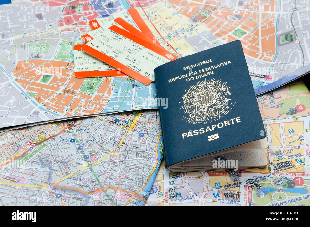 Passport, maps, and tickets on the table Stock Photo - Alamy