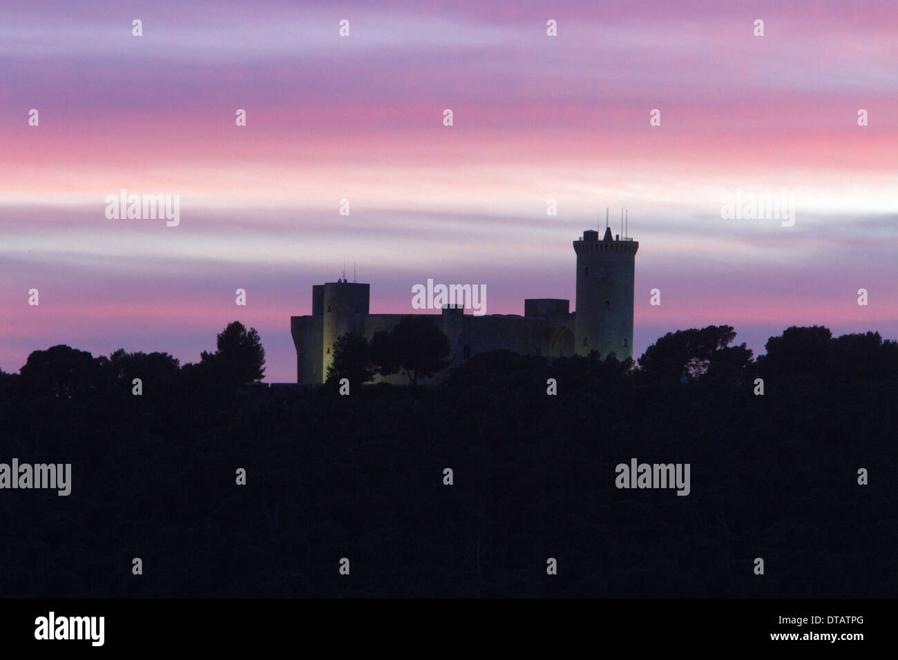 palma bellver castle night view Mallorca Spain Stock Photo - Alamy