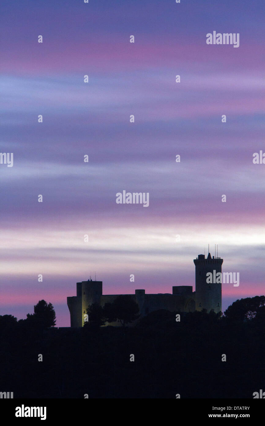 palma bellver castle night view Mallorca Spain Stock Photo - Alamy