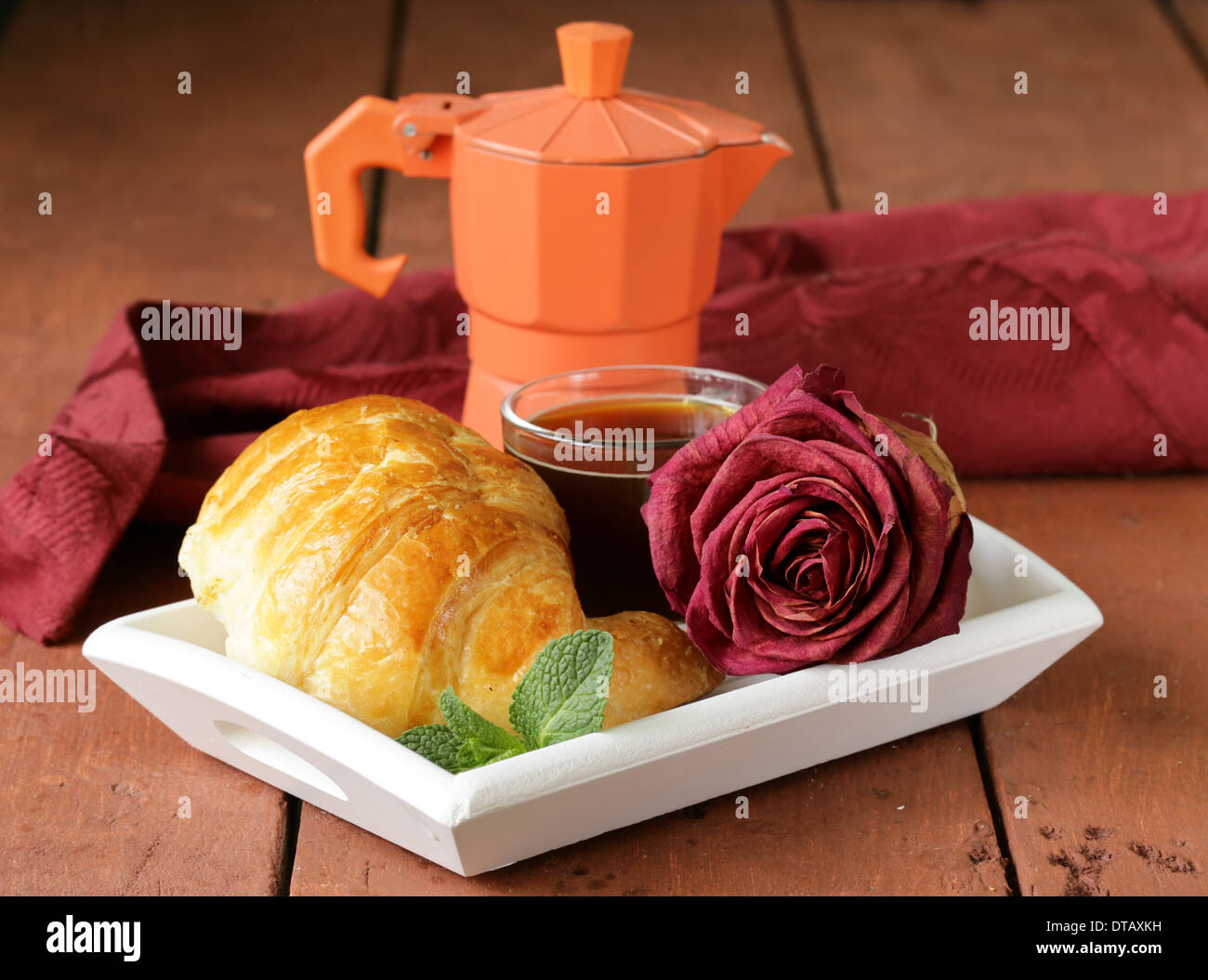 elegant coffee break or breakfast cup of coffee and croissant Stock ...