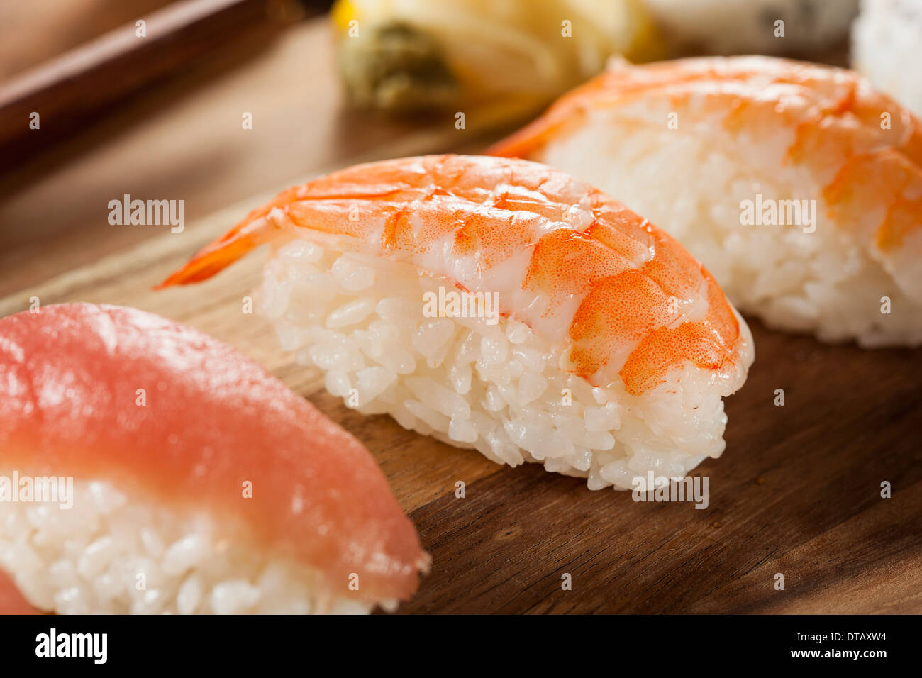 Healthy Japanese Nigiri Sushi with Rice and Fish Stock Photo - Alamy