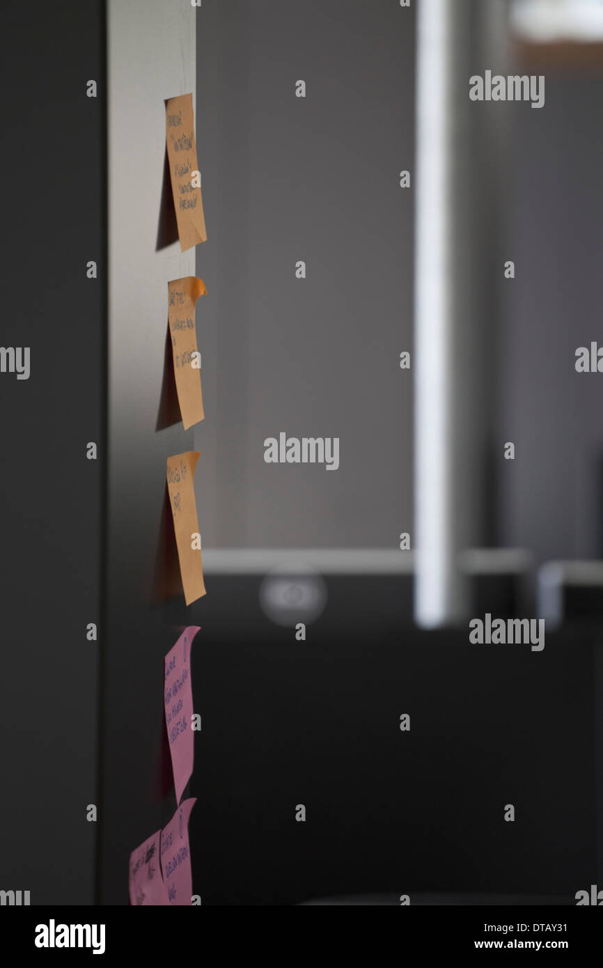 Adhesive notes on wall, close-up Stock Photo - Alamy