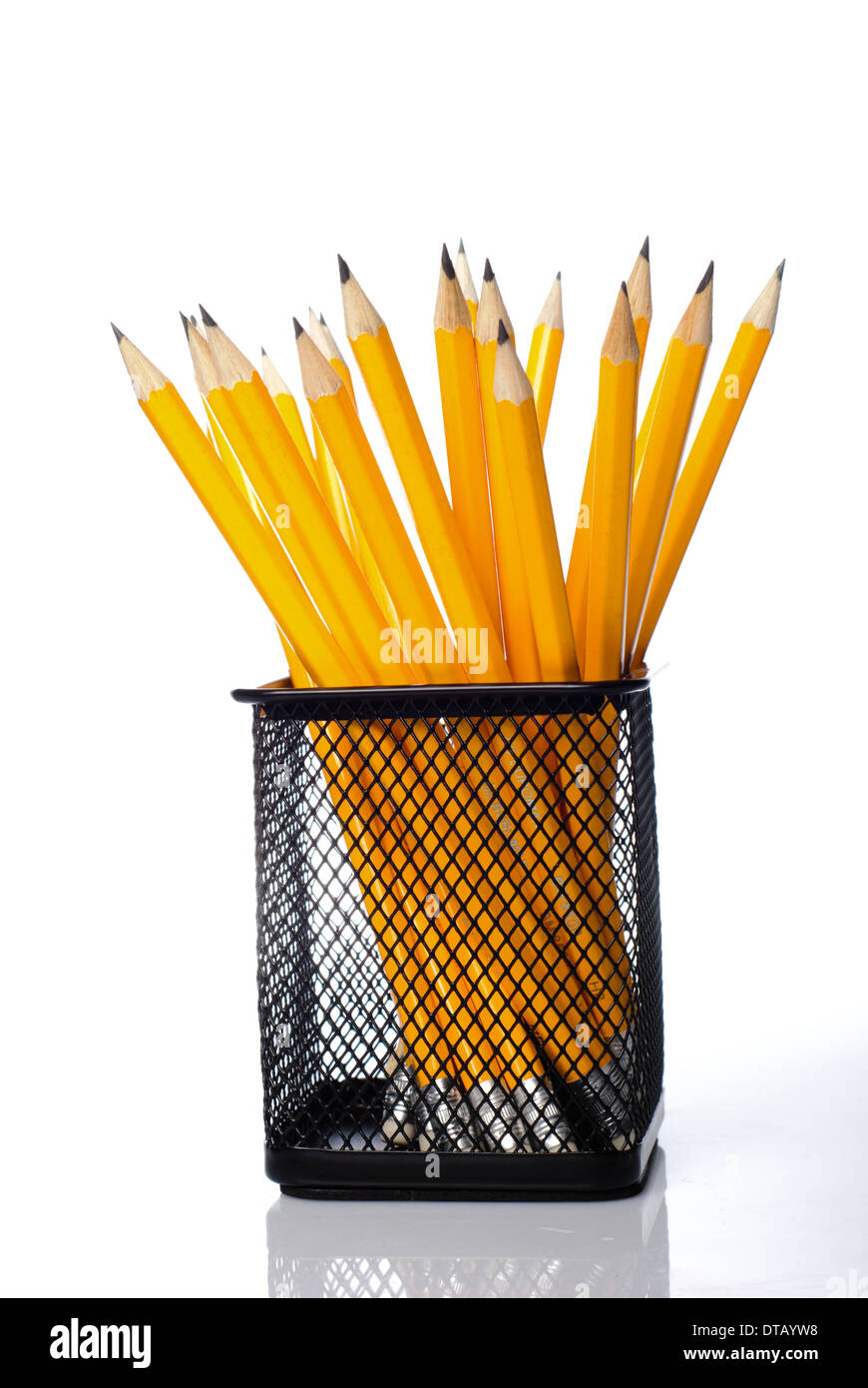Yellow lead pencils in office cup. Isolated on white Stock Photo - Alamy