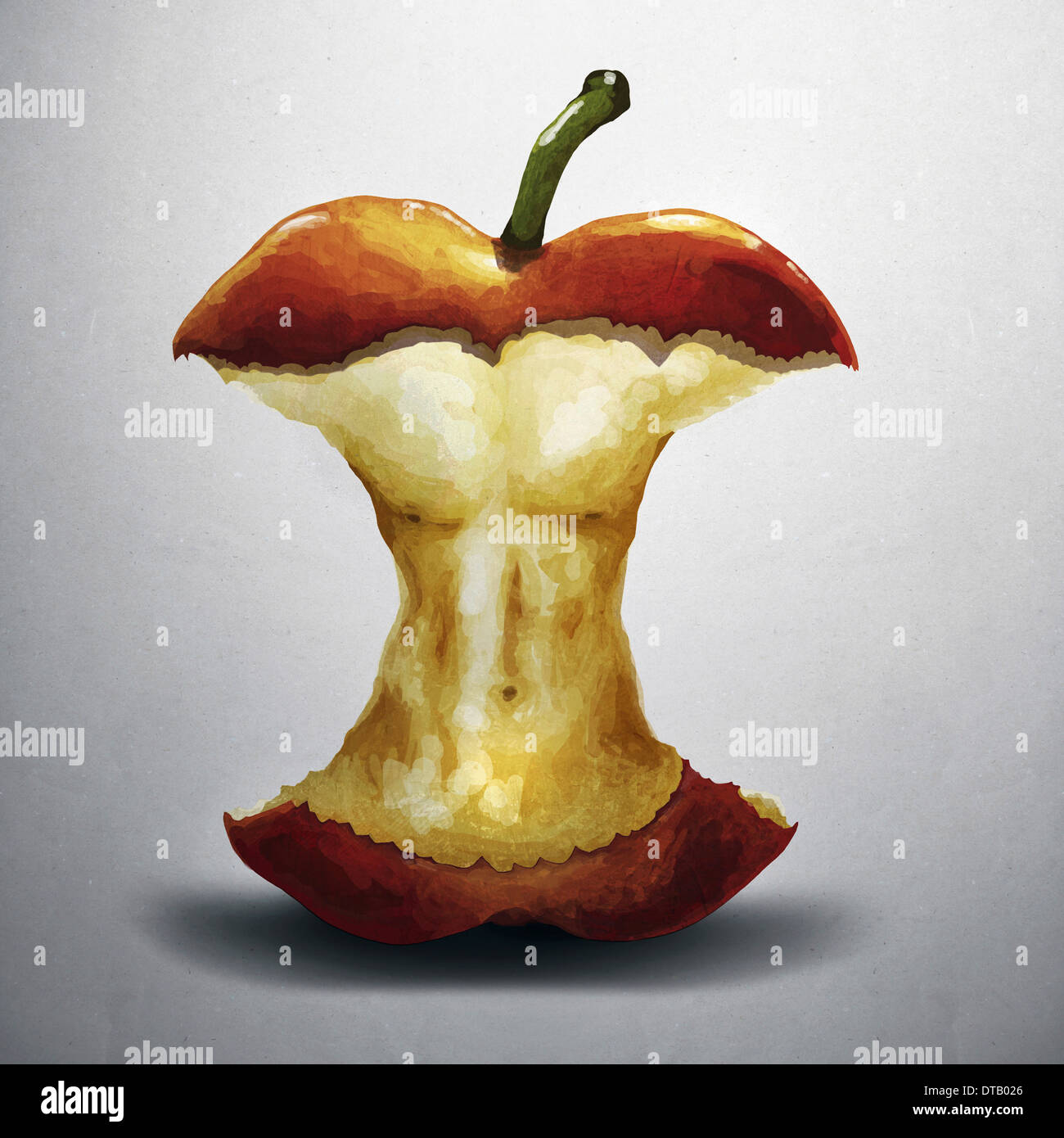 Illustration of apple core with human torso, close-up Stock Photo - Alamy
