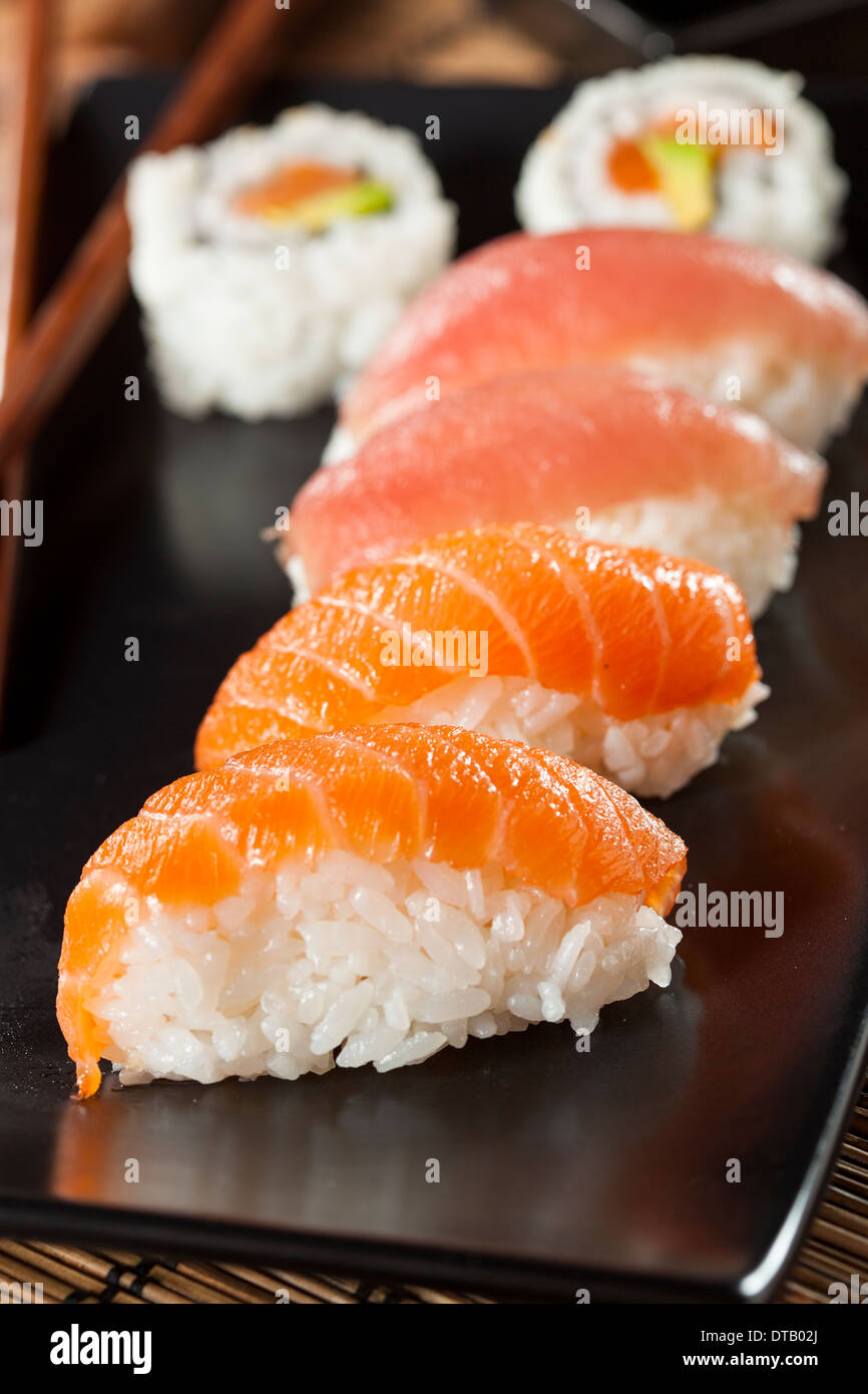 Healthy Japanese Nigiri Sushi with Rice and Fish Stock Photo - Alamy