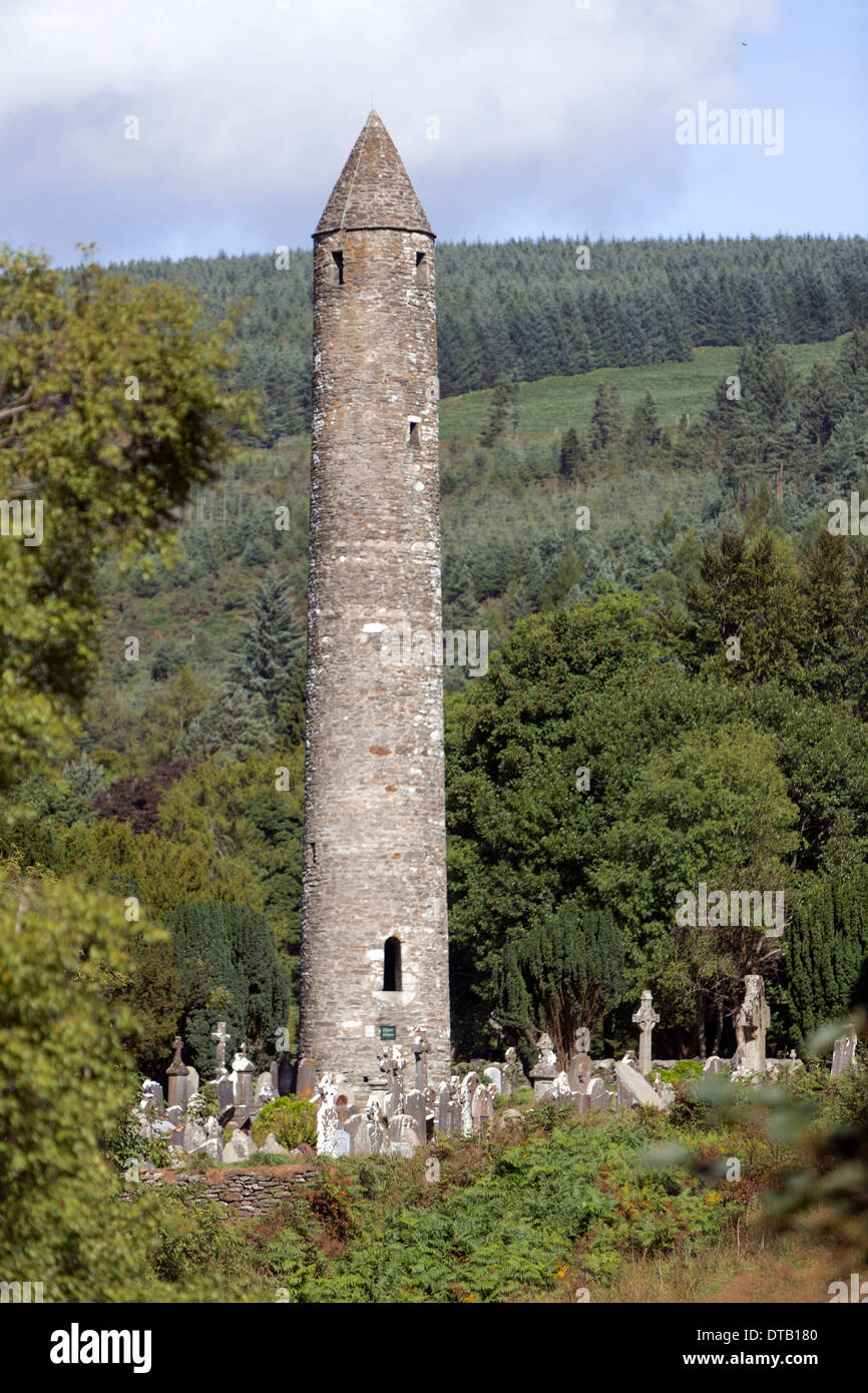Glendalough Round Tower. A Early Medieval monastic settlement founded ...