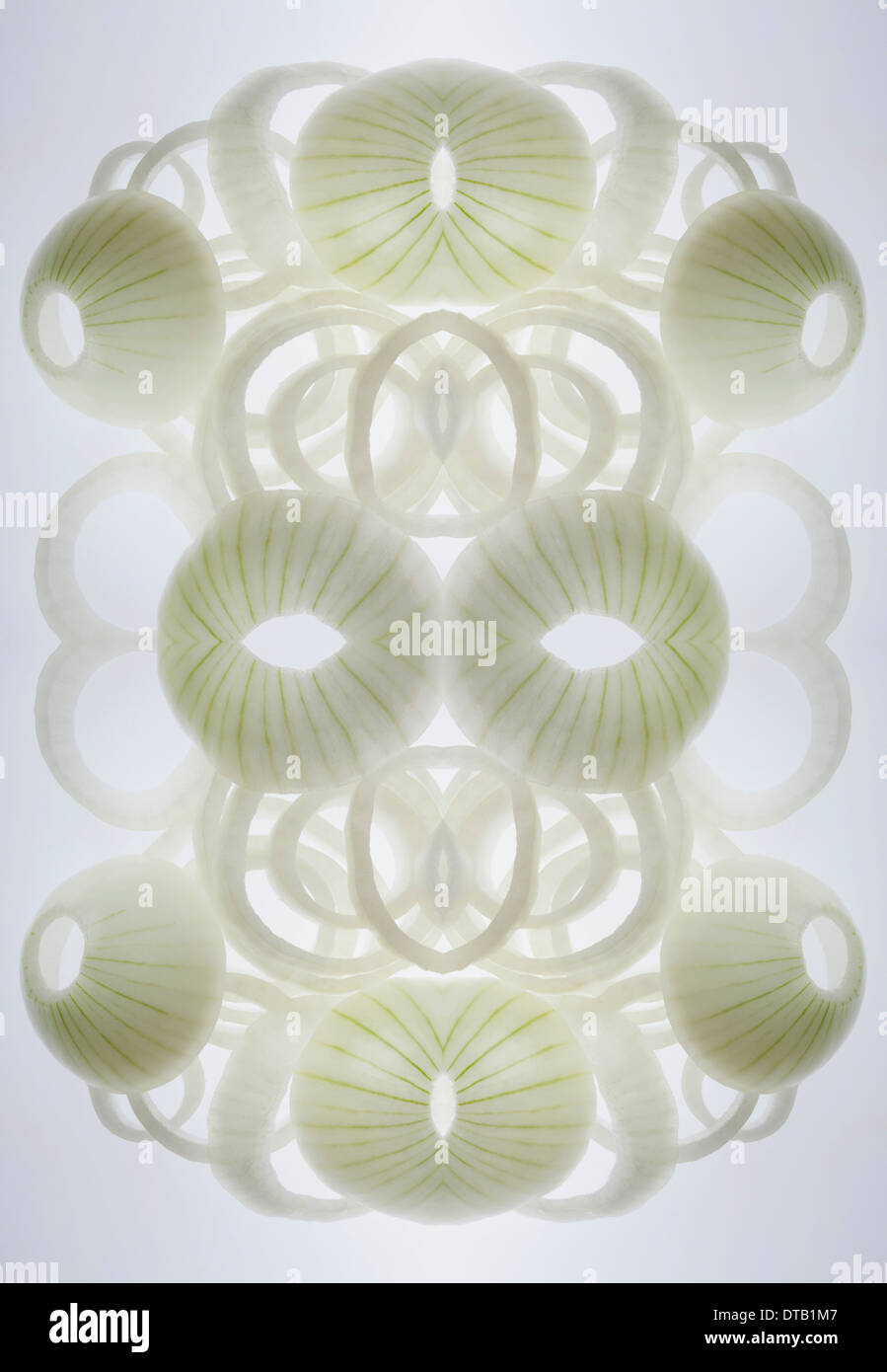 A digital composite of mirrored images of an arrangement of onion ...