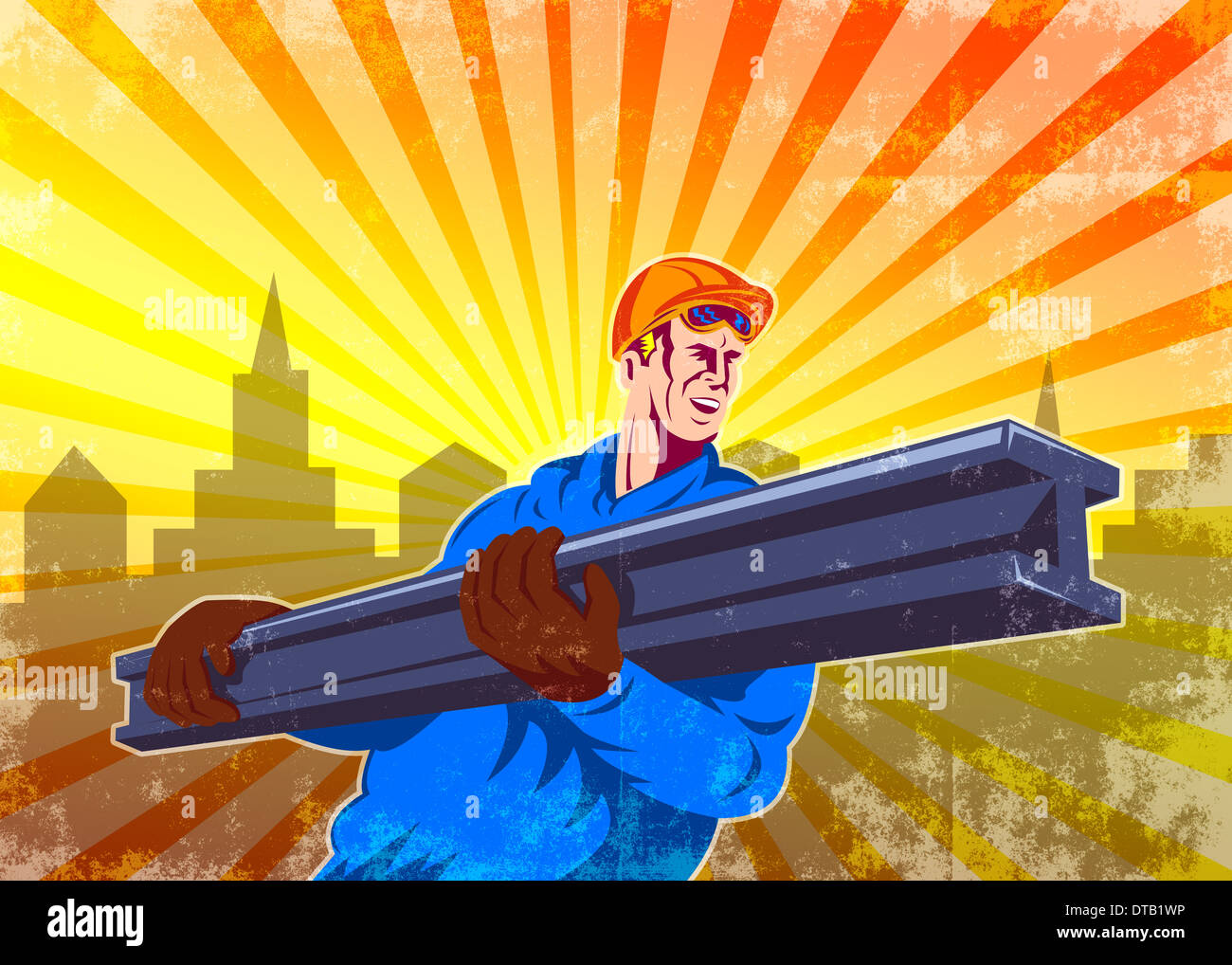 Poster illustration of construction steel worker carrying i-beam girder ... Poster illustration of construction steel worker carrying i-beam girder ...