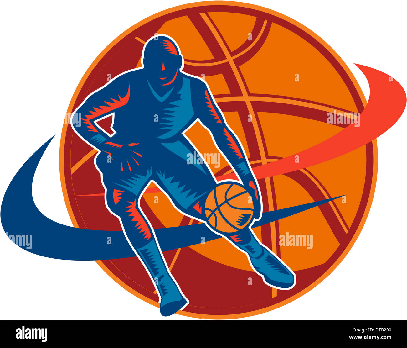 Illustration of a basketball player dribbling ball facing front set ...