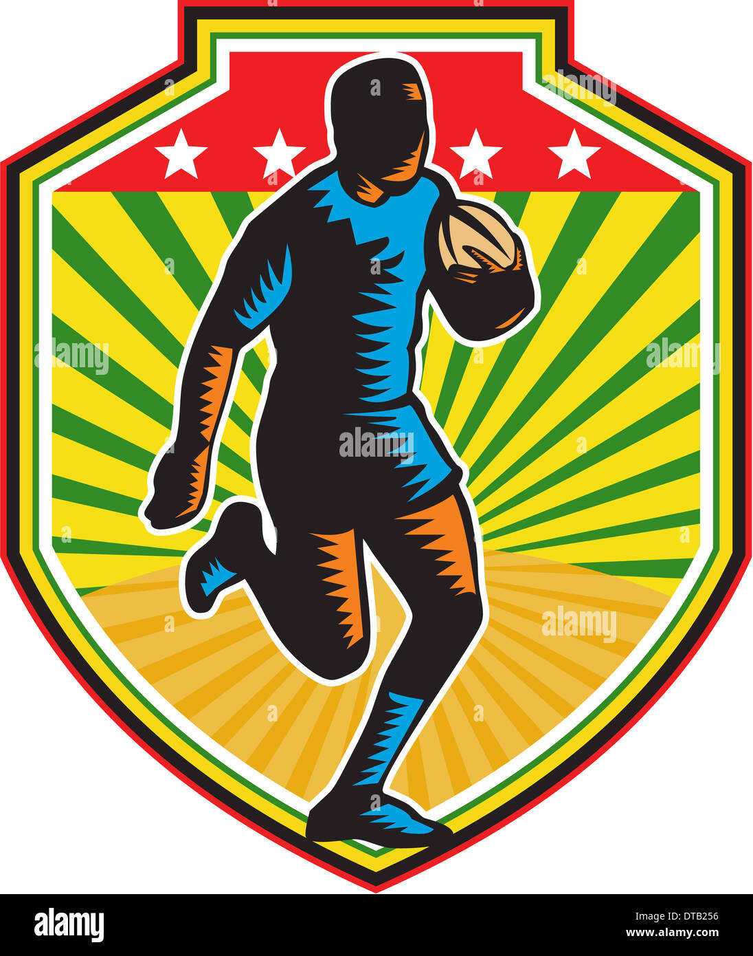 Illustration of a rugby player running with the ball facing front set ...