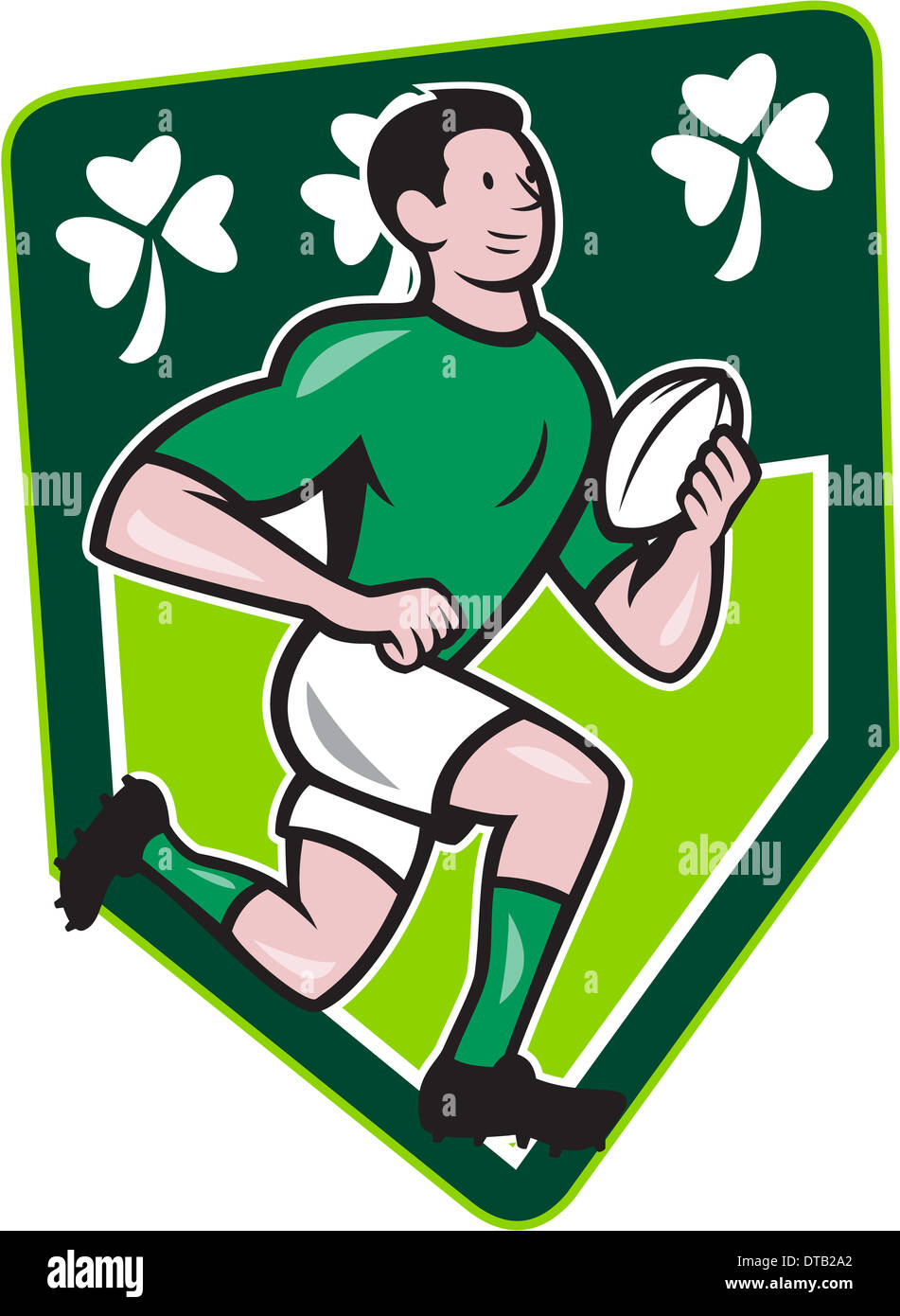Illustration of an Irish rugby player running with the ball set isnide ...