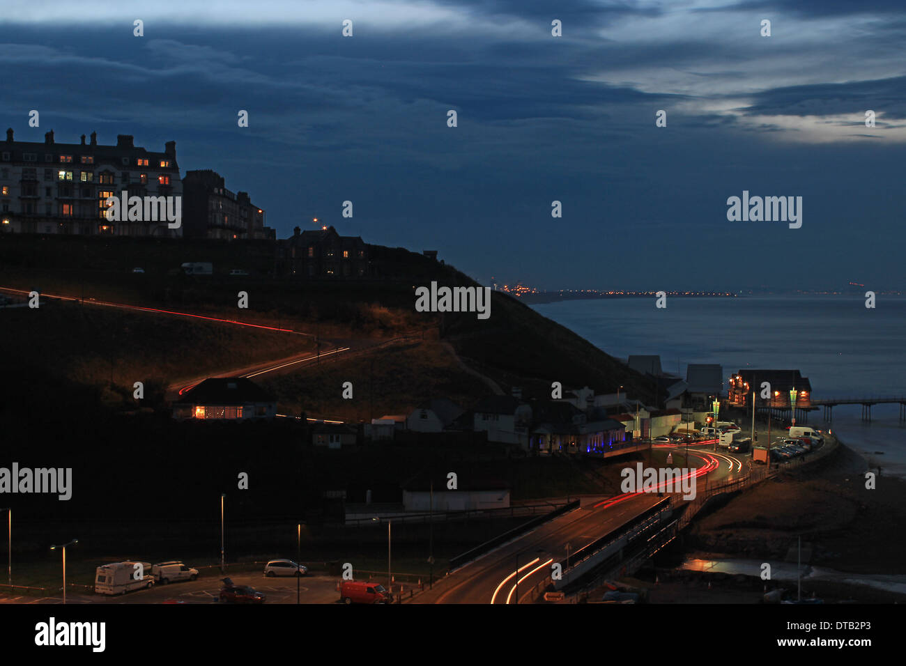Light trail on Saltburn Sea Front Stock Photo - Alamy