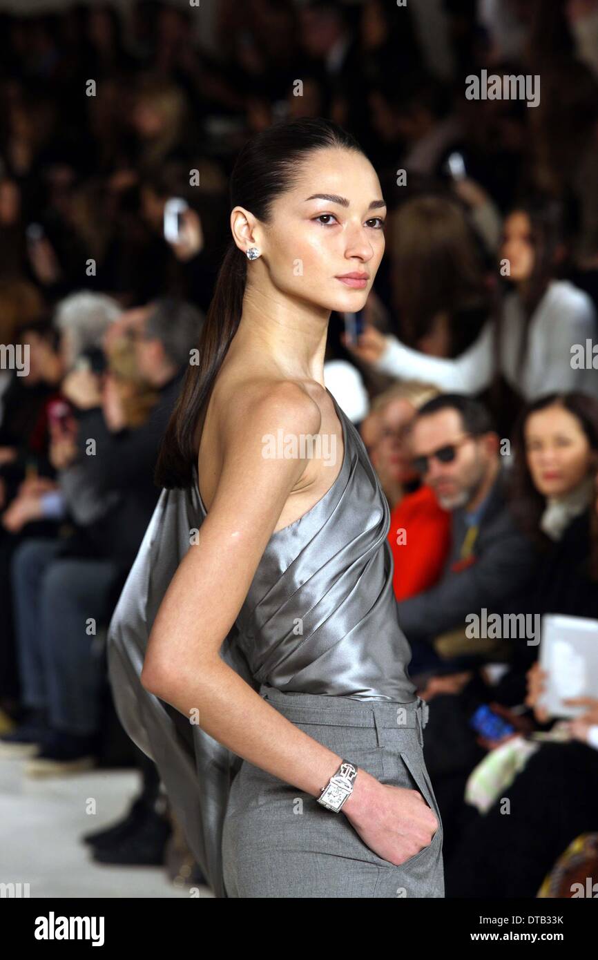 New York, USA. 13th Feb, 2014. A model presents a creation of Ralph ...
