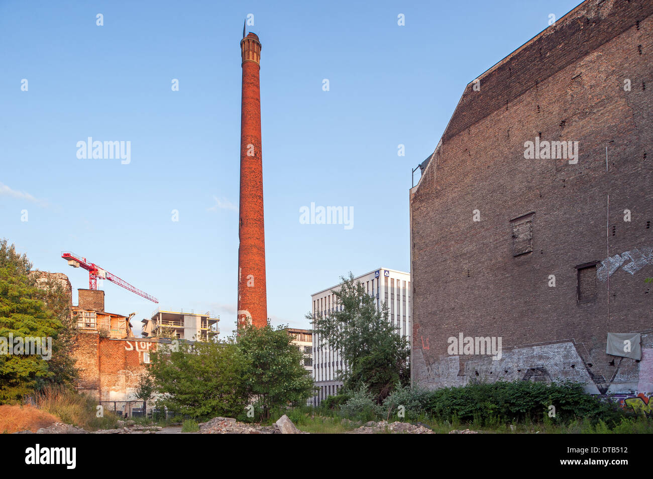 Berlin, Germany, old factory chimney and painted Hauswaende Stock Photo ...