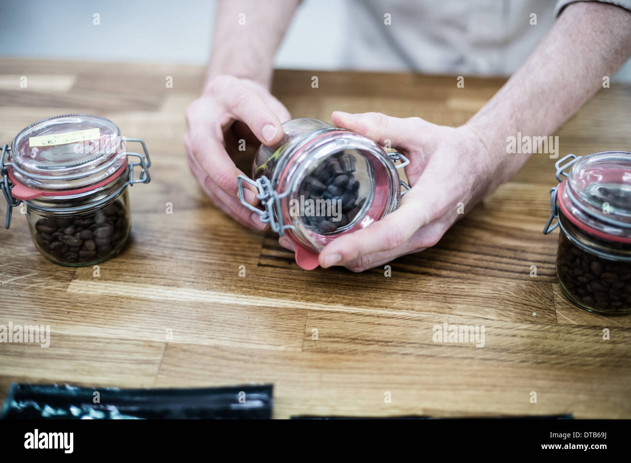 Berlin, Germany, coffee beans in preserving jars Five Elephant Stock ...