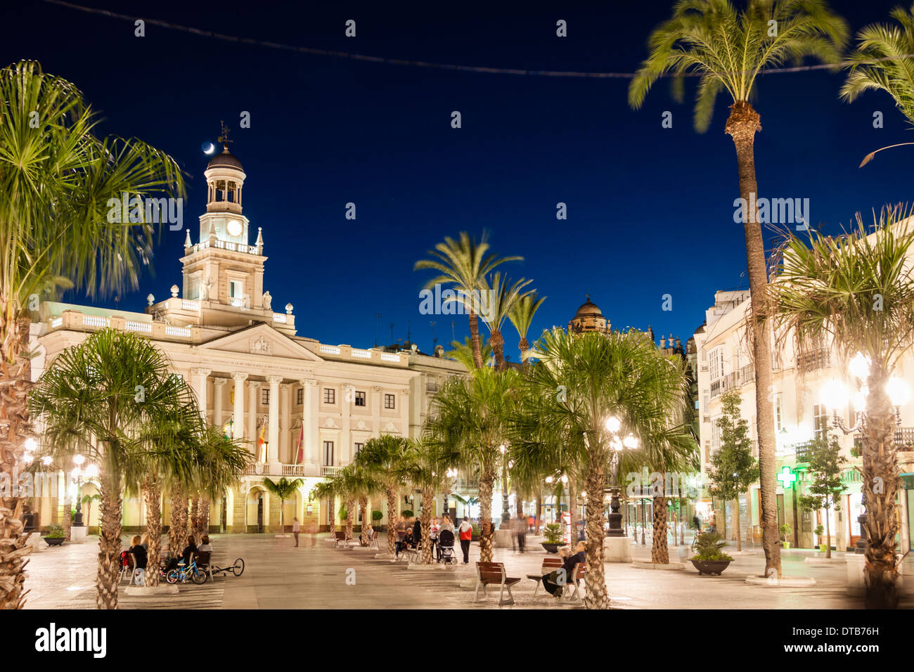 City Hall square at night. Cadiz, Andalusia, Spain Stock Photo - Alamy