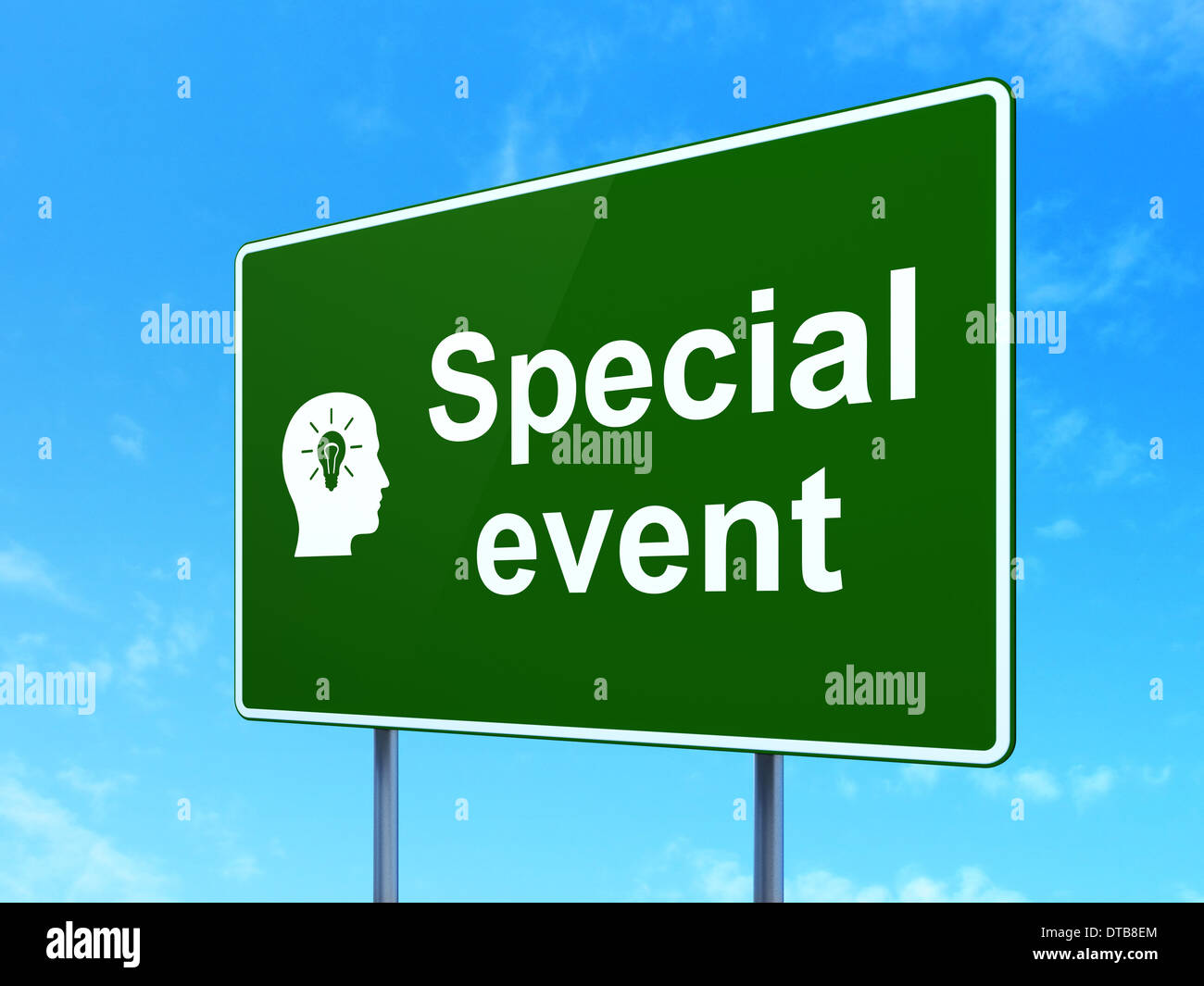 Business concept: Special Event and Head With Light Bulb on road sign ...