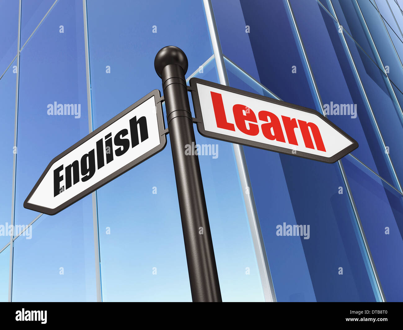 Education concept: sign Learn English on Building background Stock ...