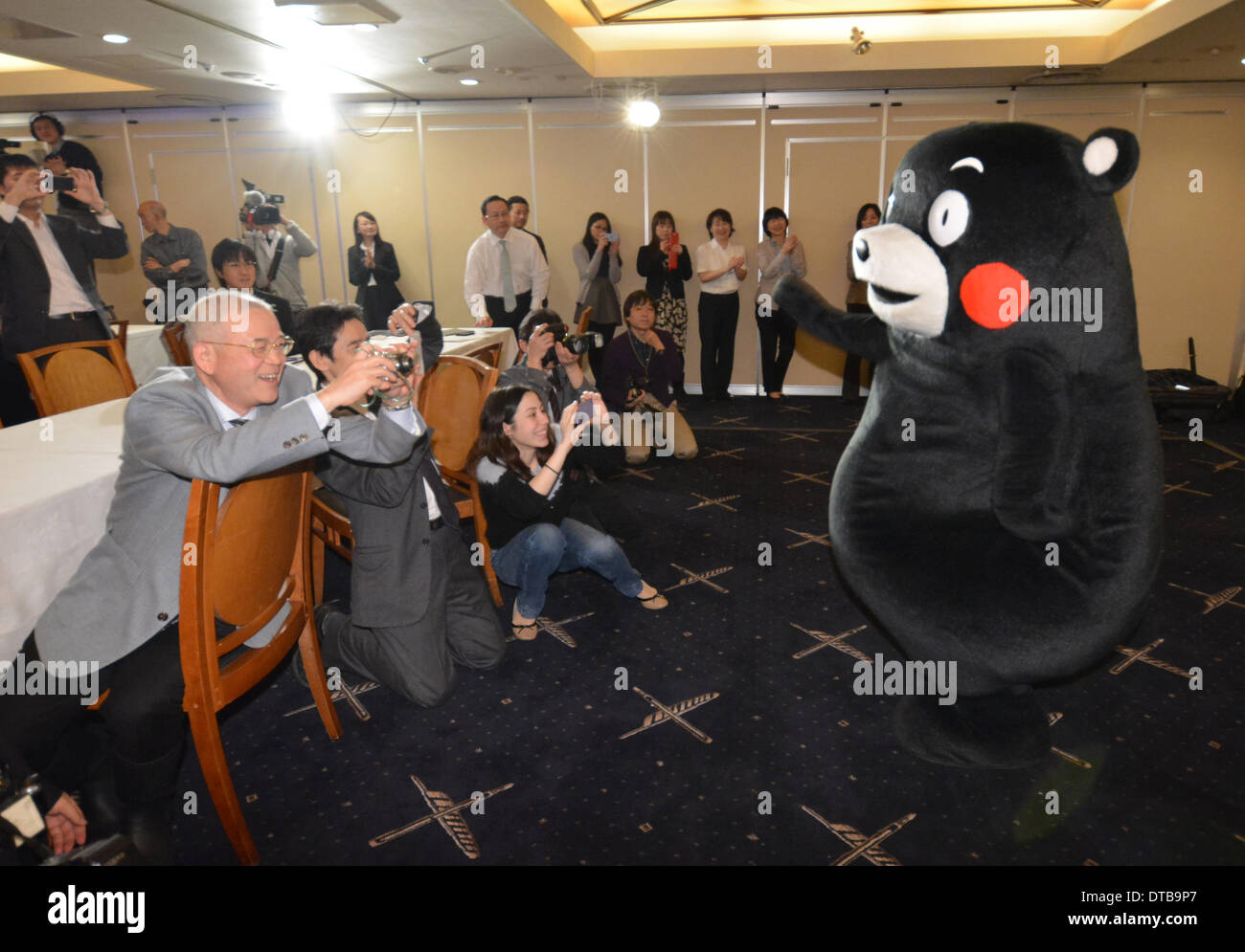 Tokyo, Japan. 14th Feb, 2014. Kumamon, the black bear "Yuru-kyara" mascot of southern Japan's ...