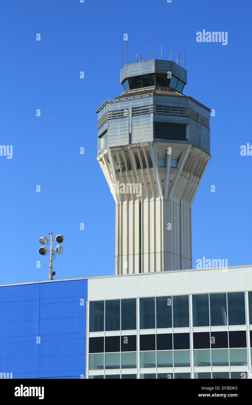 Air traffic control tower with blue sky Stock Photo - Alamy