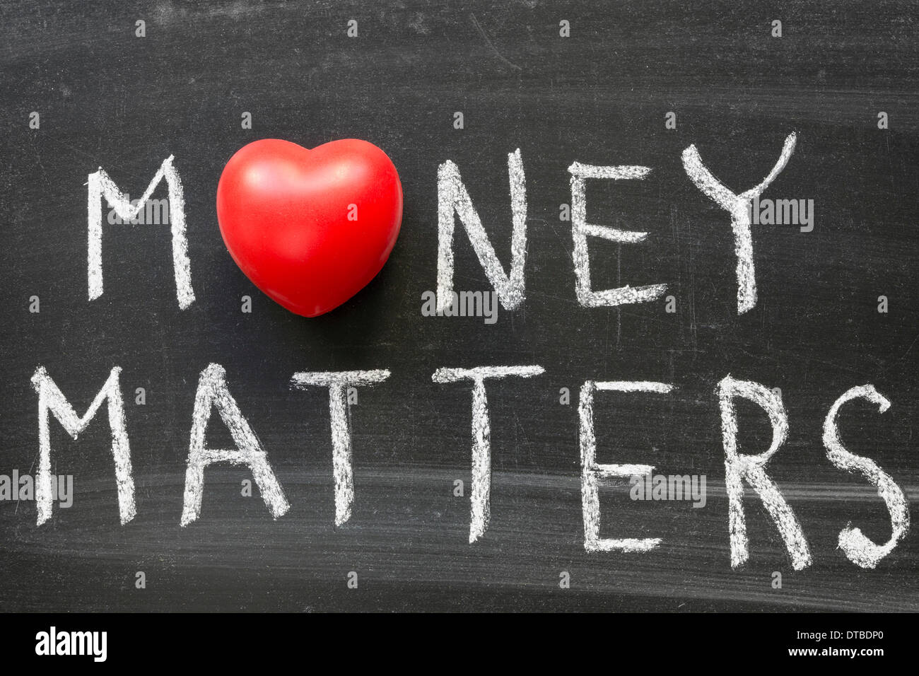 money matters phrase handwritten on blackboard Stock Photo - Alamy