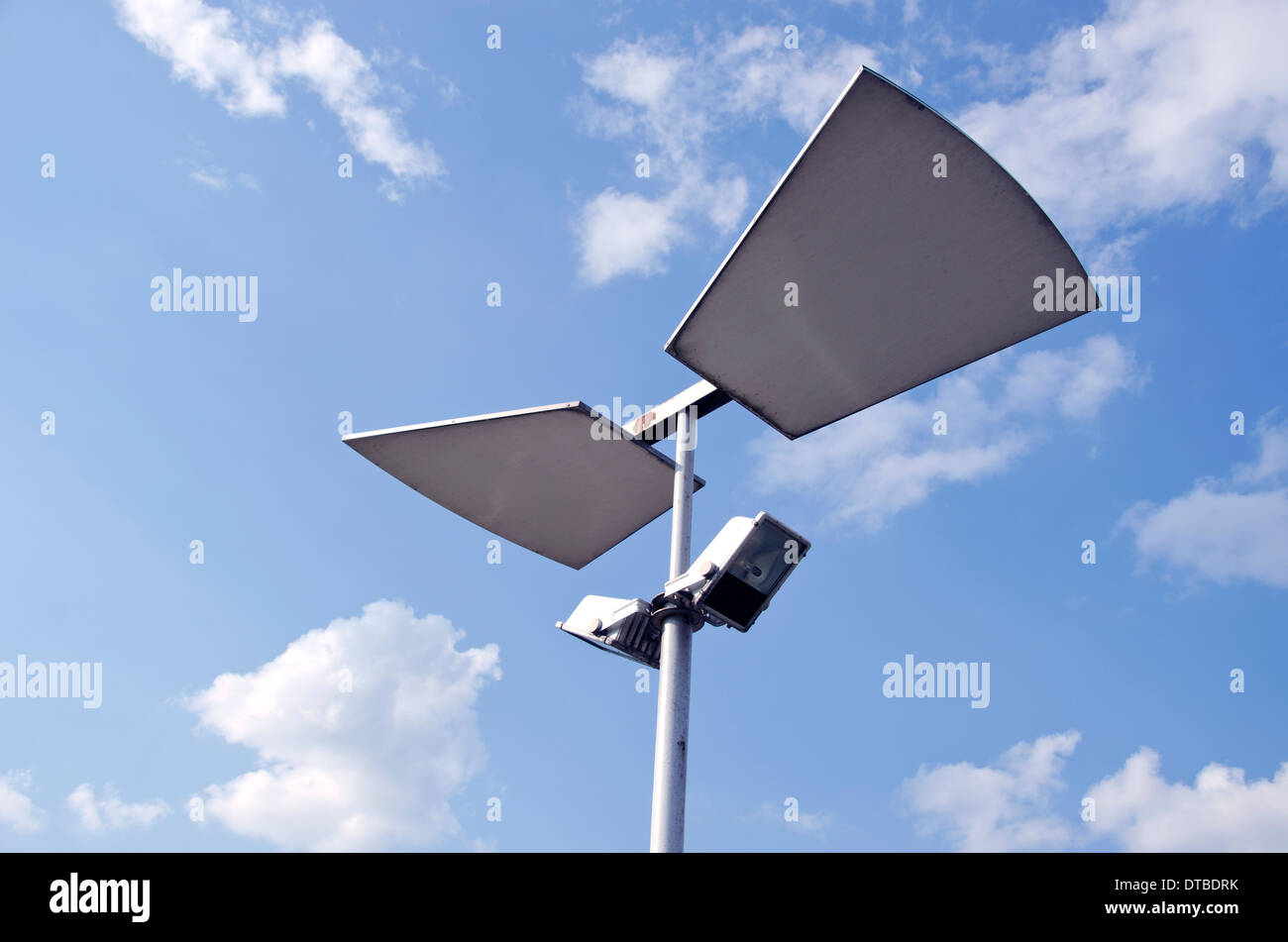 double street lamp metal construction on sky background Stock Photo - Alamy